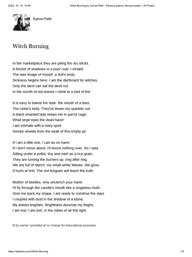 Witch Burning by Sylvia Plath - Famous Poems, Famous Poets. - All ...