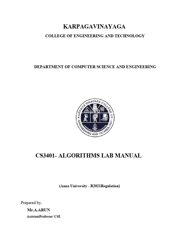 CS3401 Algorithm Lab Manual | PDF CS3401 Algorithm Lab Manual | PDF