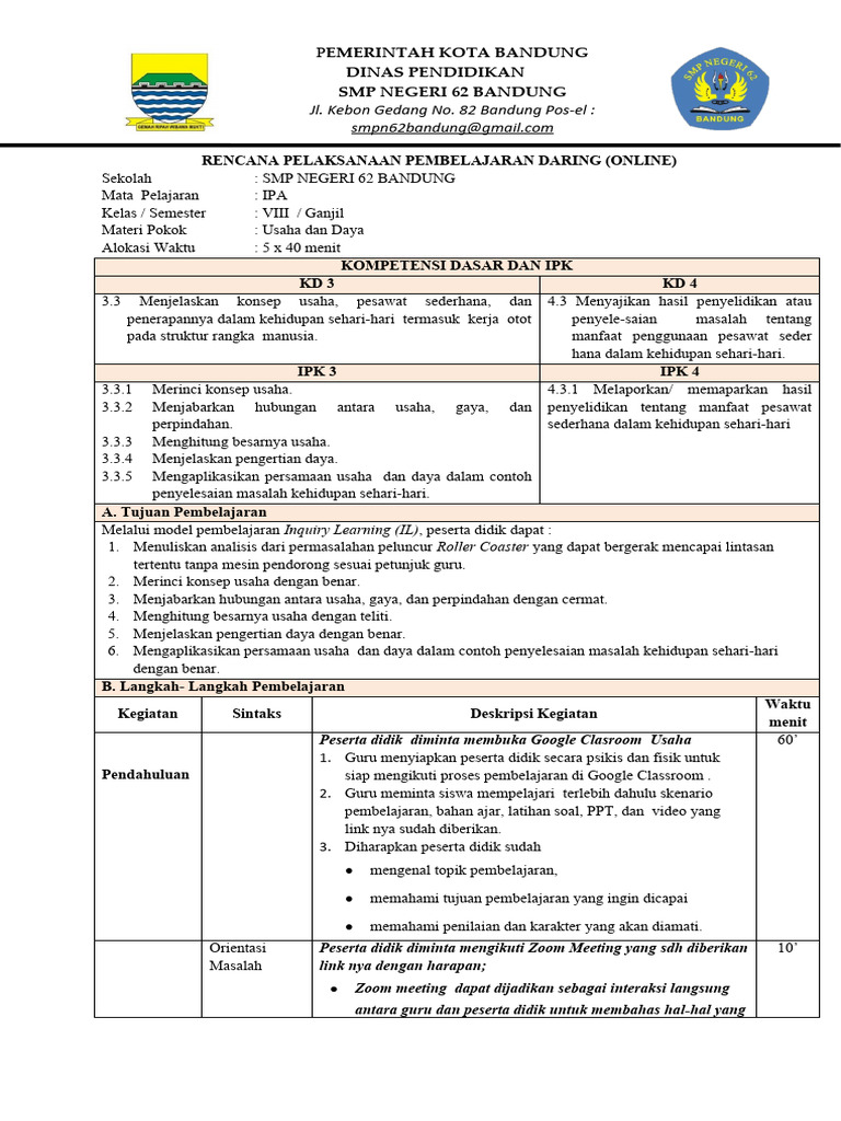 RPP Daring 3.3 Usaha Dan Pesawat Sederhana | PDF