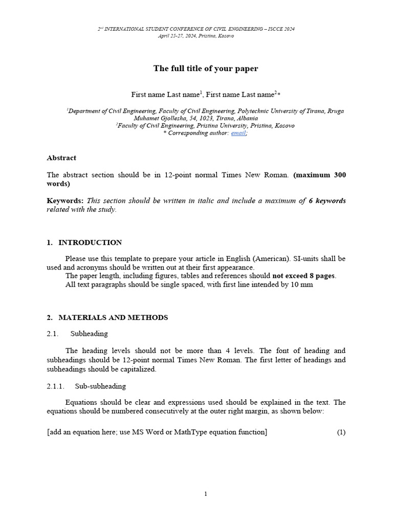 ISCCE 2024 Civil Engineering Conference | PDF | Times New Roman