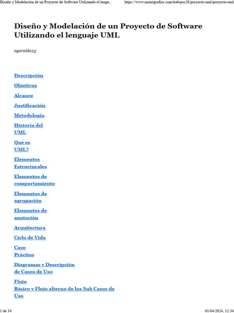 Diseño y Modelación de Un Proyecto de Software Utilizando El Lenguaje ...