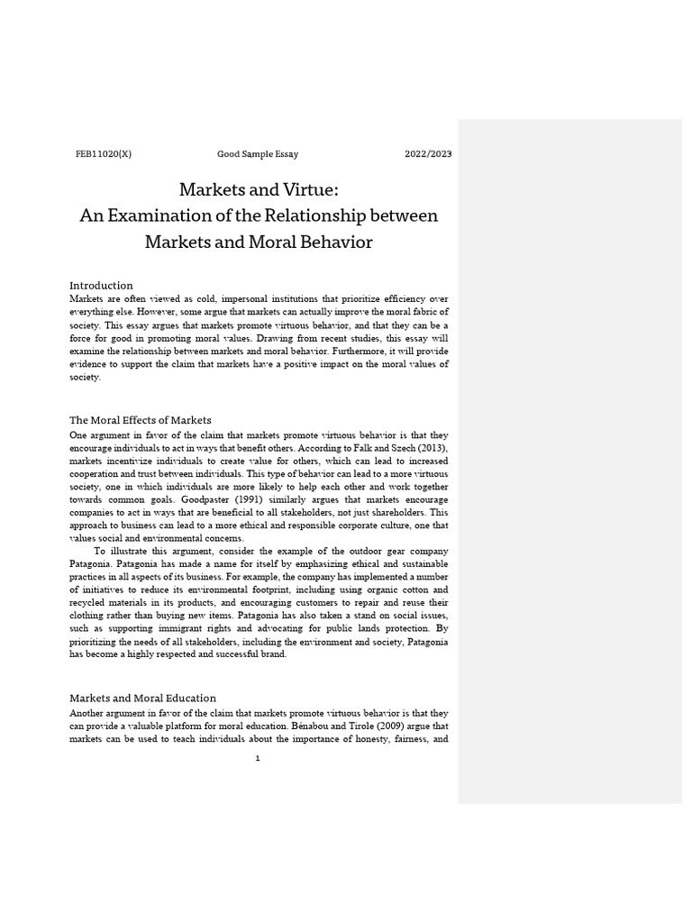 Good Sample Essay Markets and Morals | PDF | Economic Inequality | Discrimination & Race Relations