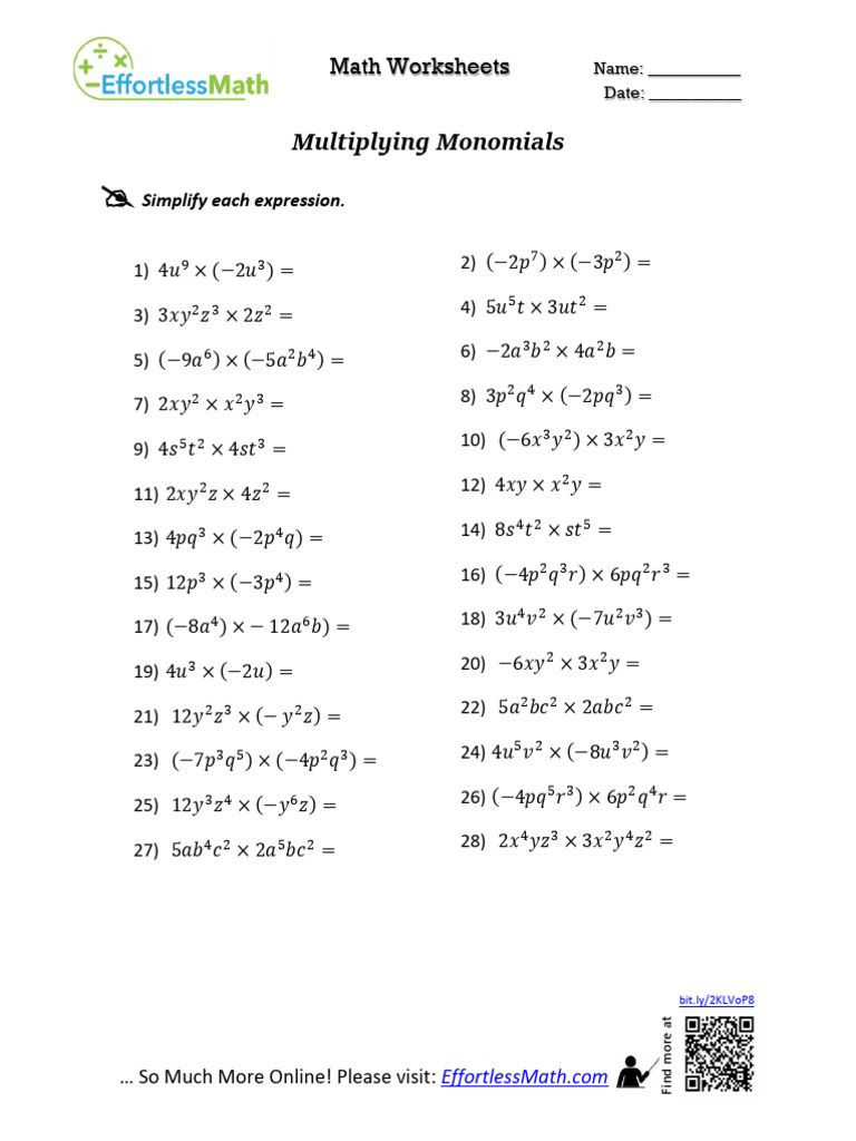 WP Contentuploads201909Multiplying Monomials - PDF 2 | PDF