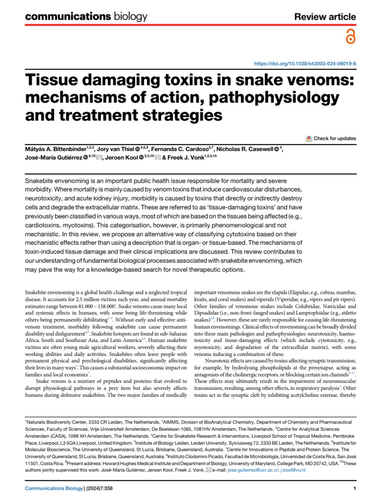 Tissue Damaging Toxins in Snake Venoms | PDF | Coagulation ...