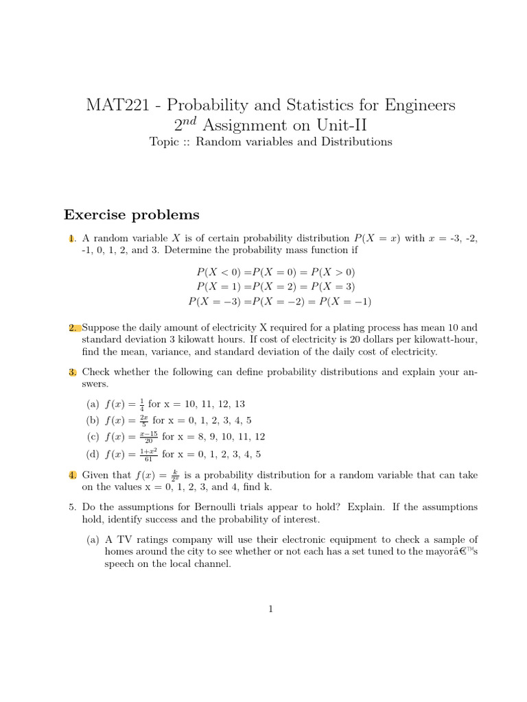 Assignment 2 | PDF | Probability Distribution | Random Variable