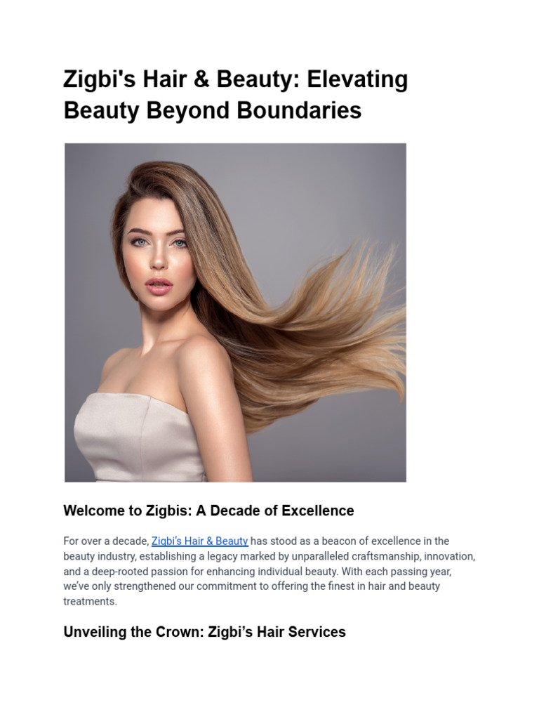 Zigbi's Hair & Beauty - Elevating Beauty Beyond Boundaries | PDF | Hairstyle | Hair