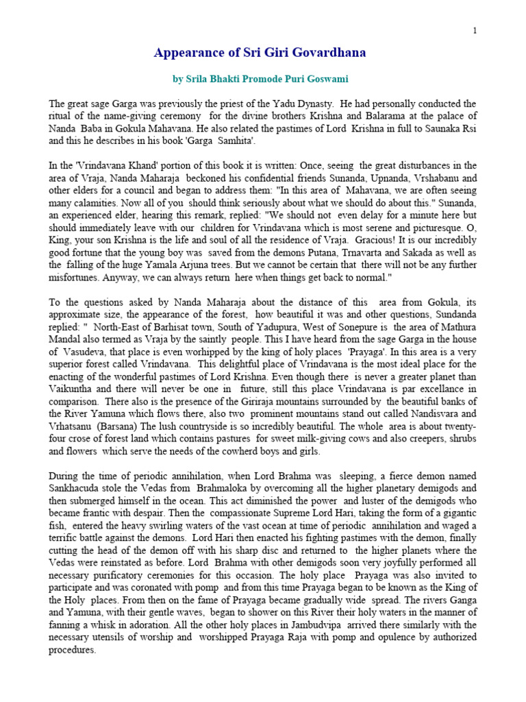 Appearance of Sri Giri Govardha | PDF | Krishna | Hinduism