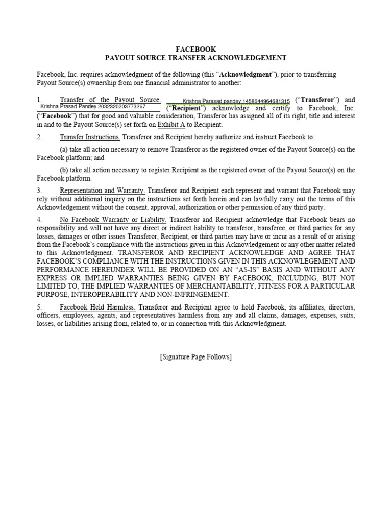 Facebook Payout Form New Filled Up 04012024 | PDF | Business Law | Civil Law (Legal System)