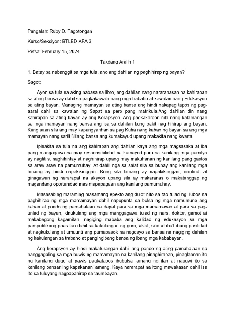 Pan-Soslit Takdang-Aralin 1 | PDF