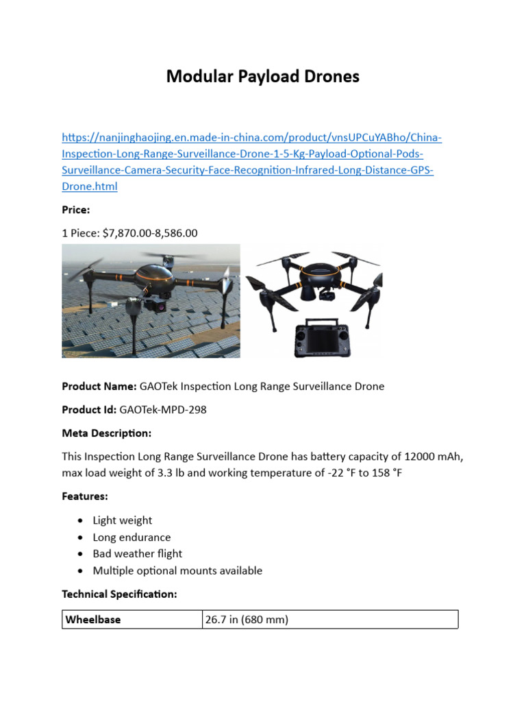 Modular Payload Drones Overview | PDF | Unmanned Aerial Vehicle | Takeoff