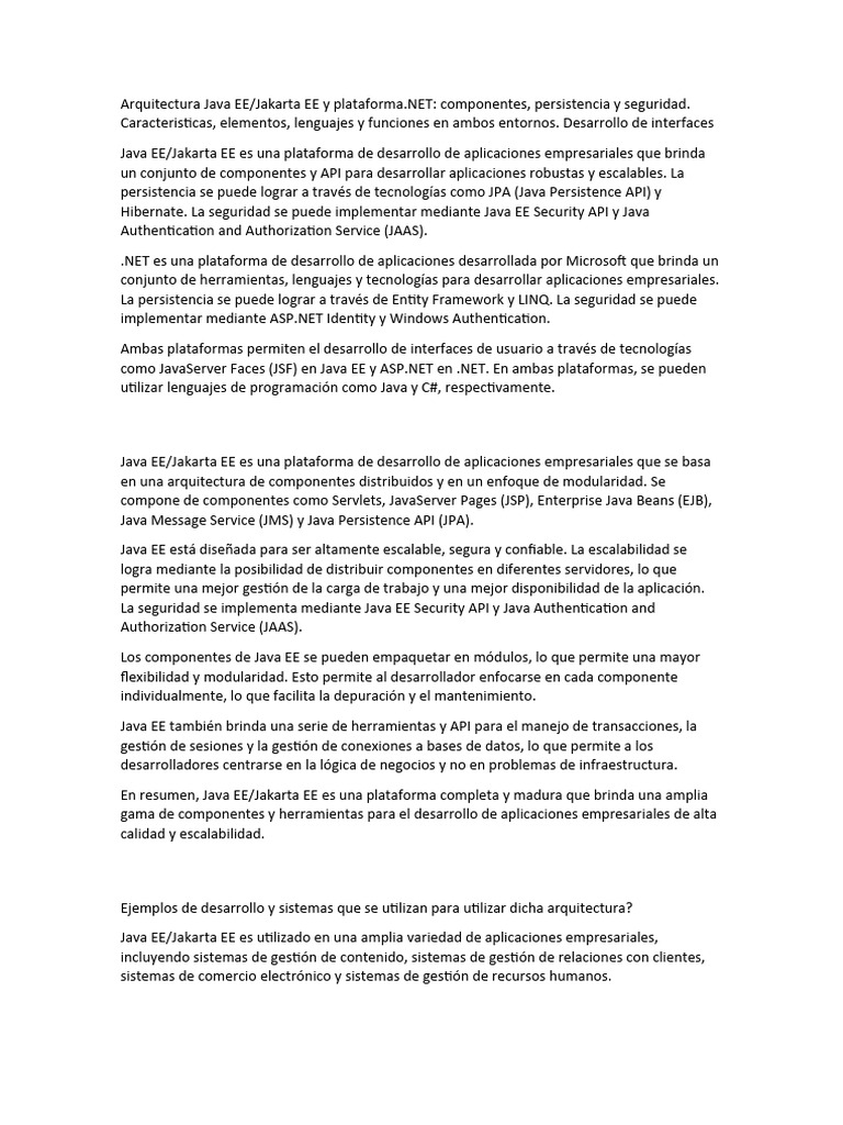 Arquitectura Java EE | PDF | .NET Framework | Java (lenguaje de programación)