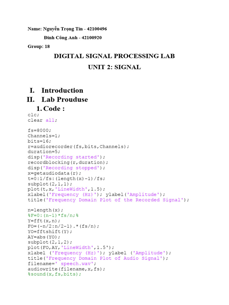 Digital Signal Processing Lab Report | PDF