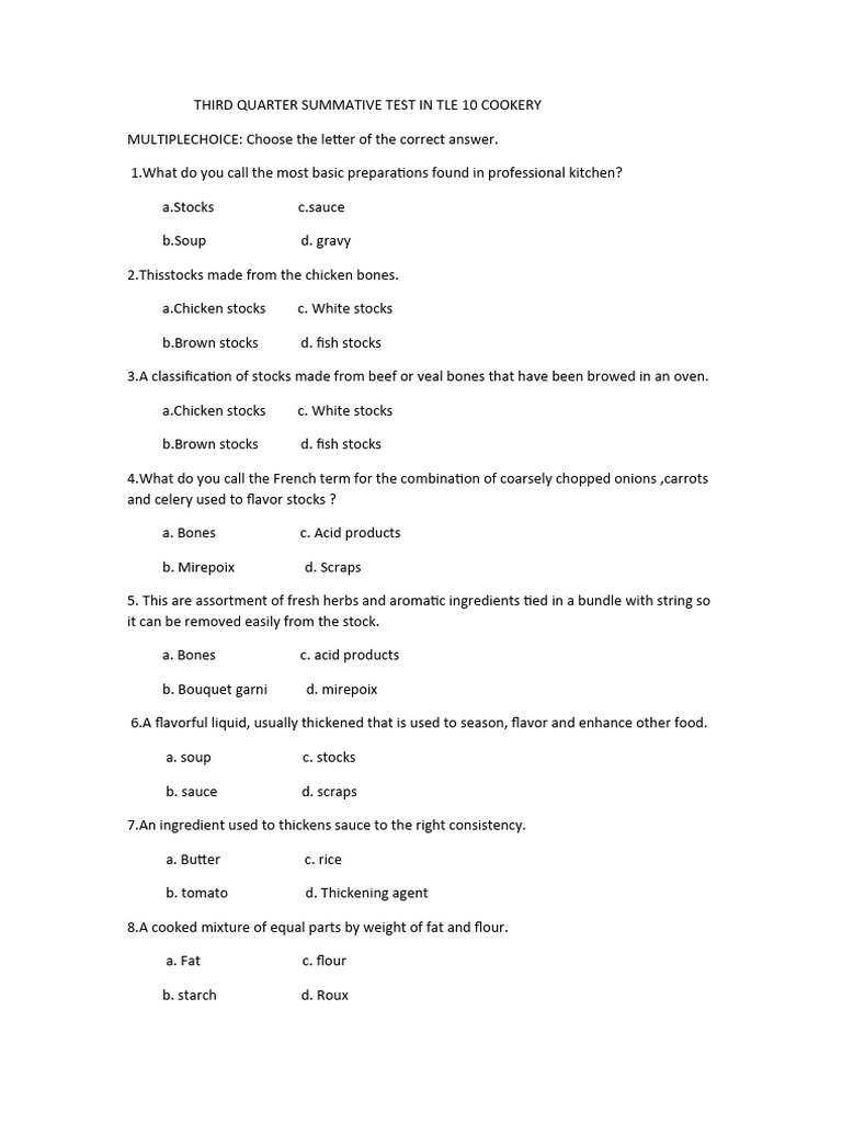 SUMMATIVE | PDF | Stock (Food) | Soup