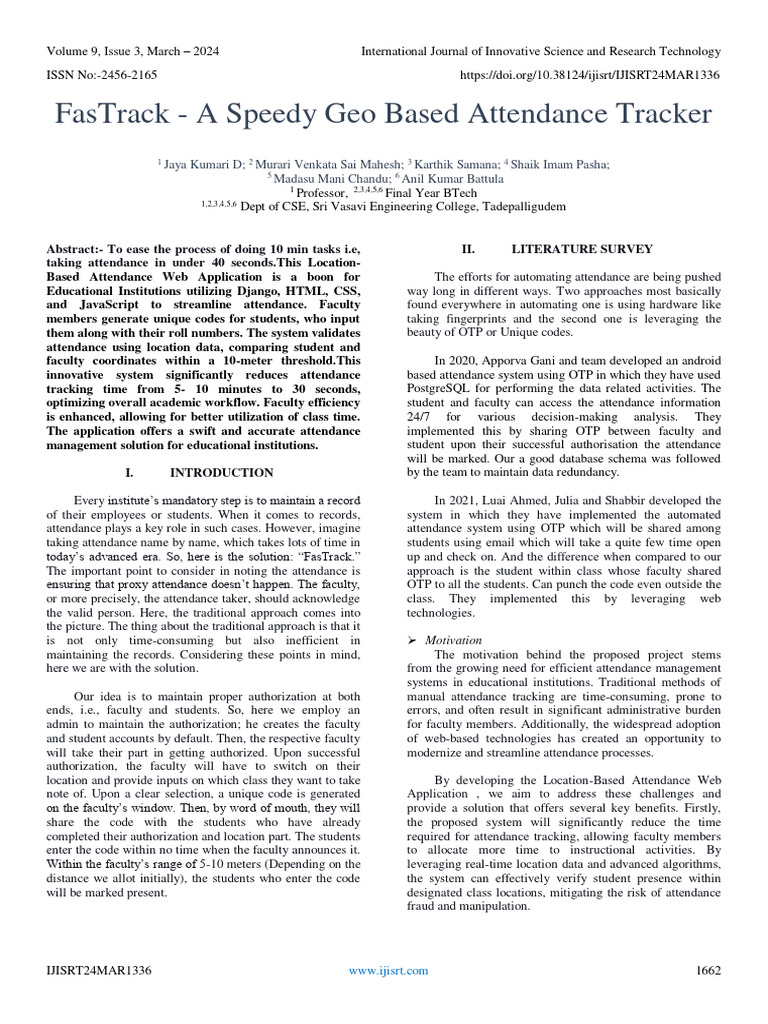 FasTrack - A Speedy Geo Based Attendance Tracker | PDF | Databases | World Wide Web