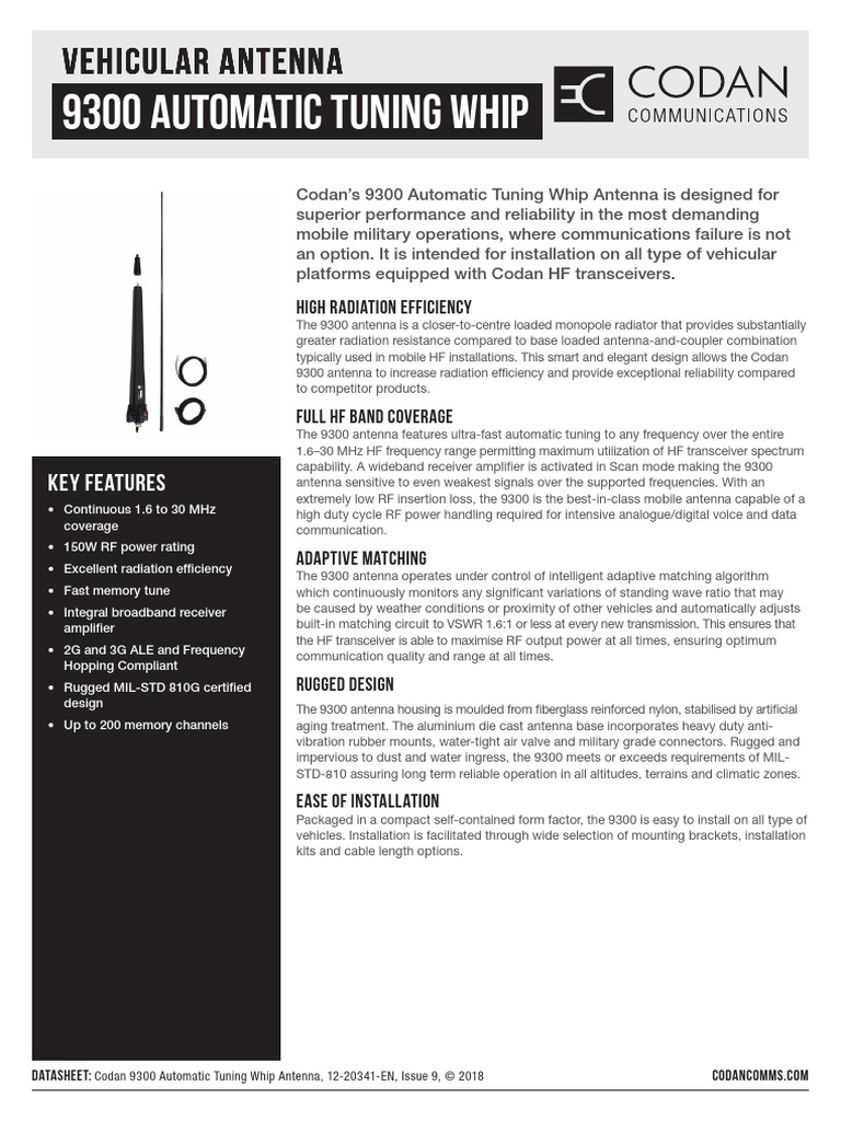 Codan - 12 20341 EN 9 - 9300 Automatic Tuning Whip Antenna | Download ...