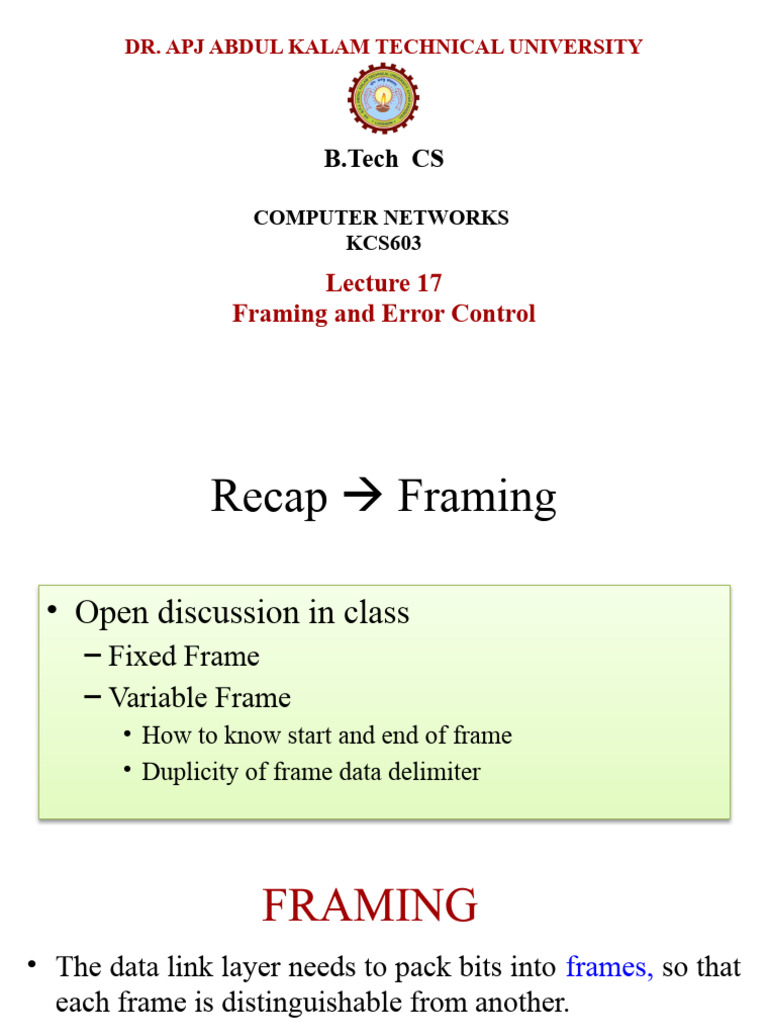 CN Lecture 17 - Framing and Error Control - 3 April | PDF ...