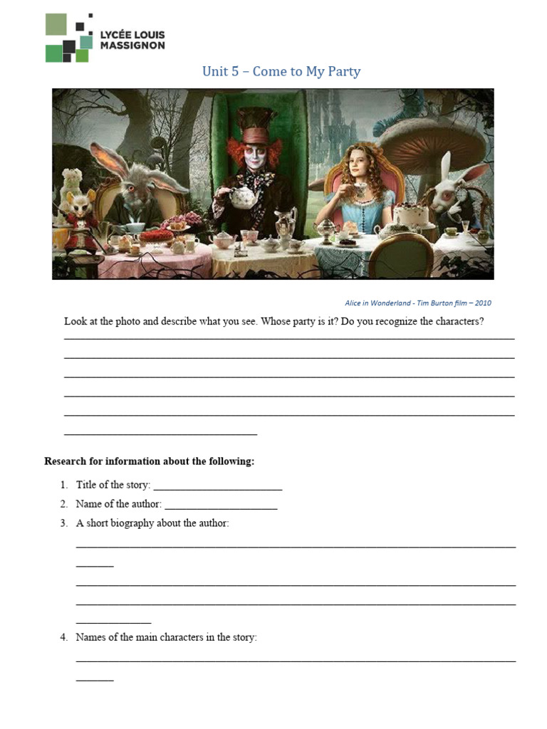 Unit 5 - Lesson 3 Introduction To Alice in Wonderland | PDF