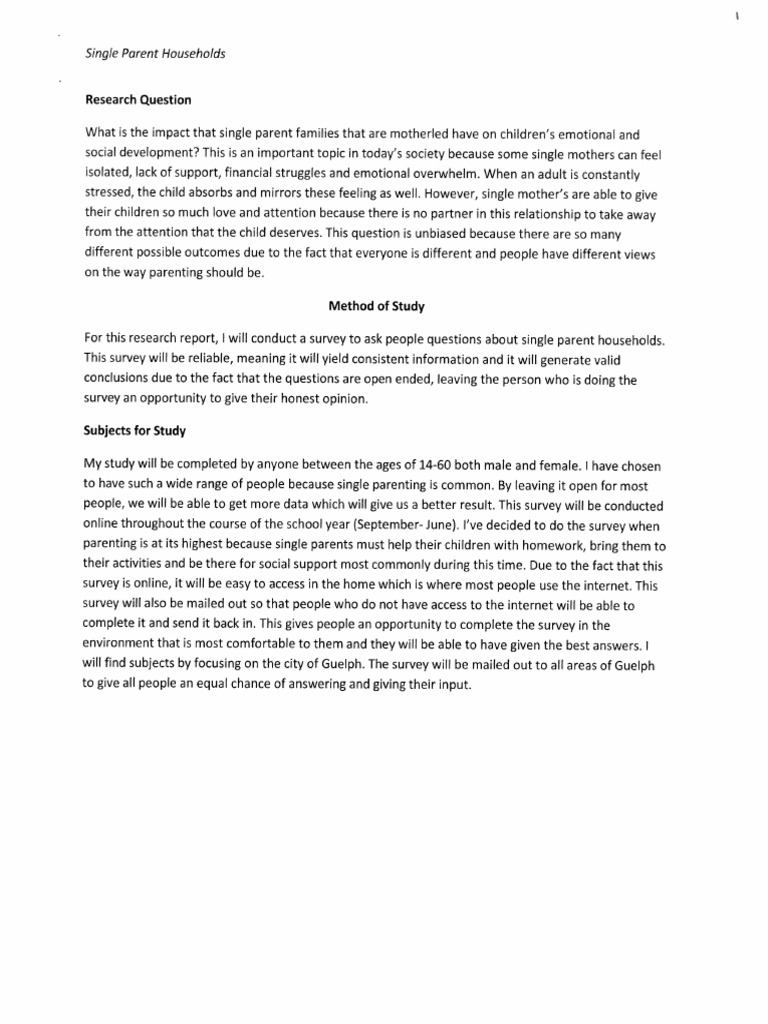 Exemplar1 Research Proposal Level4 | PDF | Single Parent | Parenting