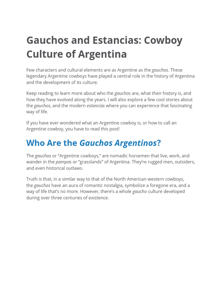 Gauchos and Estancias | PDF | Argentina | Cowboys