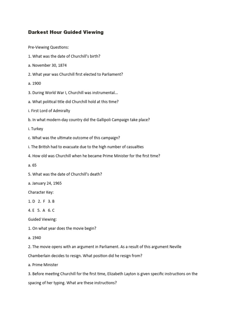 Darkest Hour Guided Viewing | PDF | Winston Churchill | Neville Chamberlain