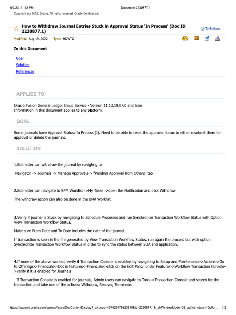 How To Withdraw Journal Entries Stuck in Approval Status | PDF
