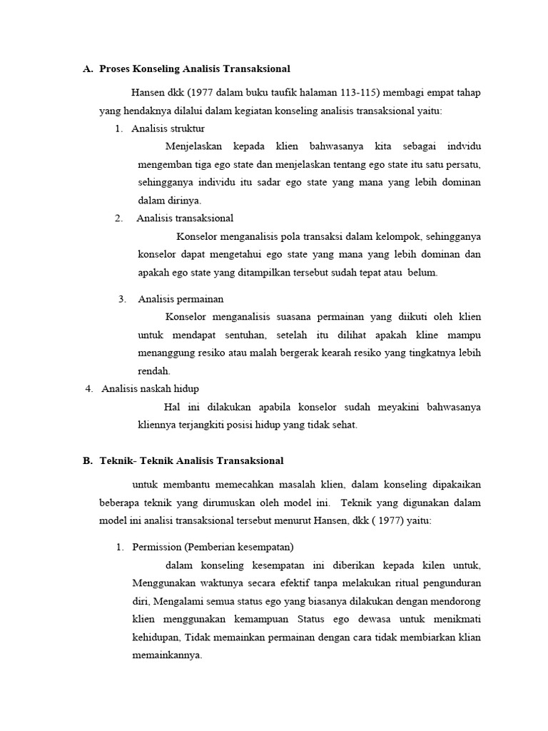 Proses Dan Teknik Onseling Analisis Transaksional | PDF