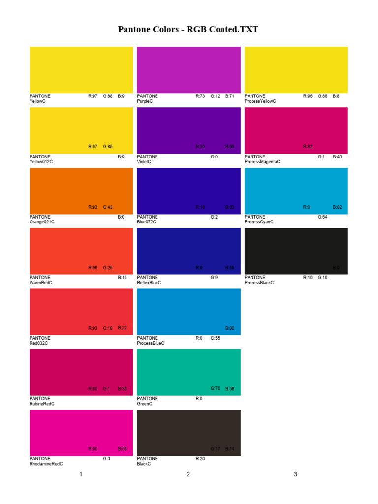 Pantone Colors RGB Reference Guide | PDF | Graphic Design | Psychophysics