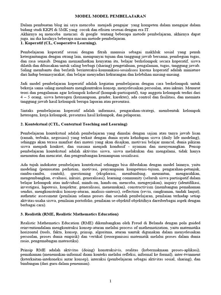 Model Model Pembelajaran | PDF