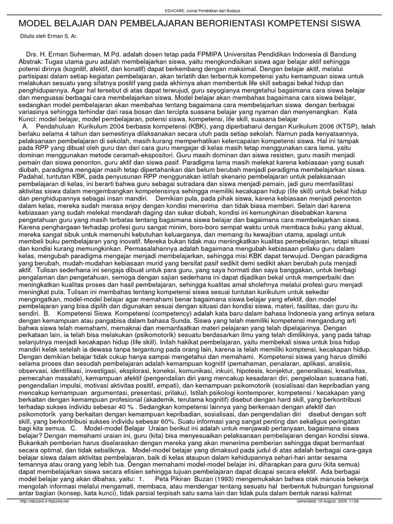 Model Belajar Dan Pembelajaran Berorientasi Kompetensi Siswa | PDF