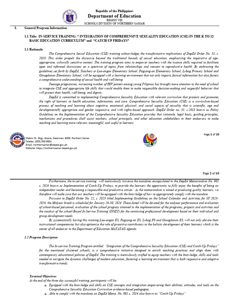 Inset 2023 2024 Cse Catch Up Friday Lao Angan Es Cluster | PDF | Sex ...