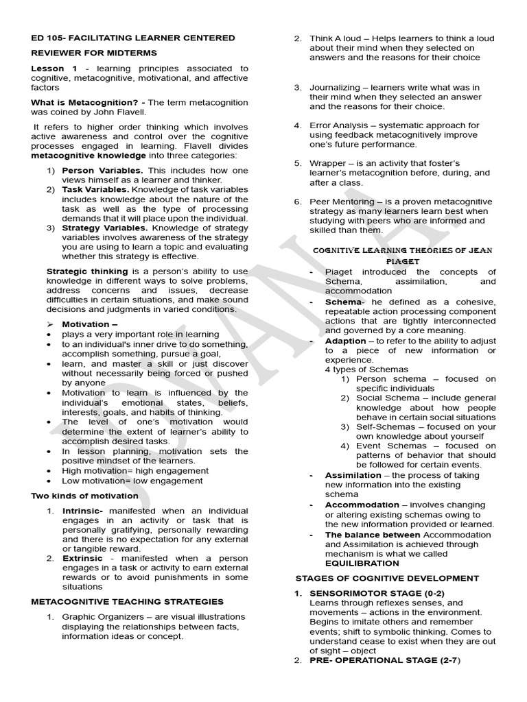 Facilitating Learner Centered Midterm Reviewer | PDF | Motivational | Motivation