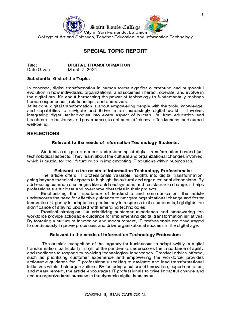 ELECTCOG2 Special Topics Report - 1A | PDF | Business