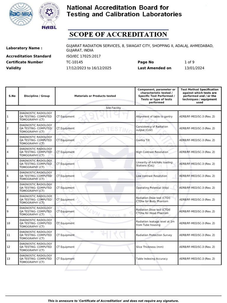 Scope-TC-10145 GUJARAT RADIATION SERVICES | PDF | Radiography | Ct Scan