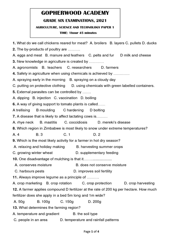 Grade 6 Agriculture & Science Exam Paper | PDF | Agriculture | Crop ...