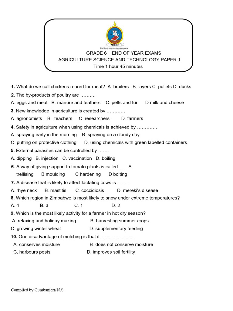 Grade 6 Agriculture Exam Questions | PDF | Agriculture | Fertilizer
