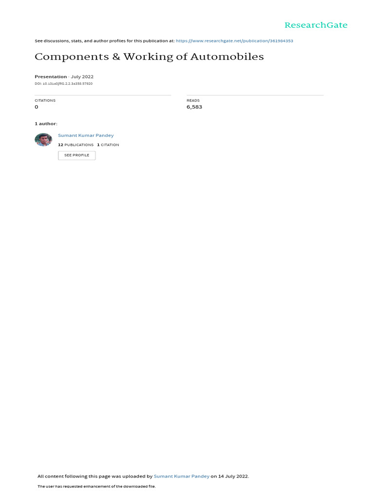 Components and Functions of Automobiles | PDF | Engines | Vehicles