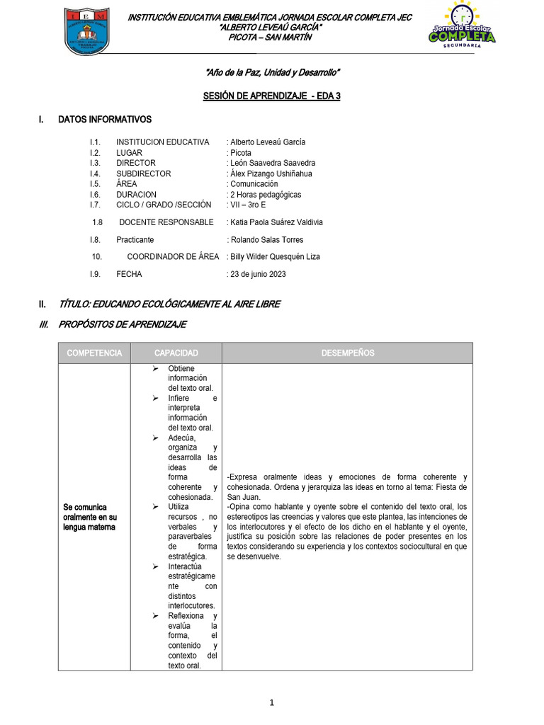 Ada - San Juan - 3ro - Com. | PDF | Aprendizaje | Evaluación