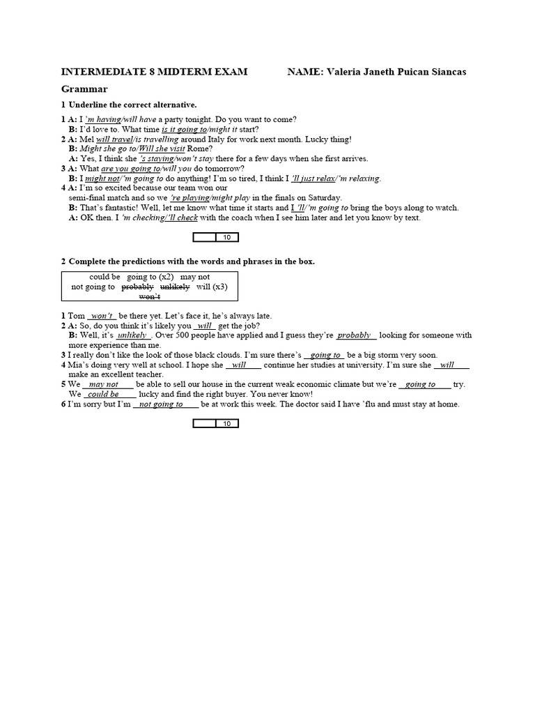 Intermediate 8 Midterm Exam Review | PDF