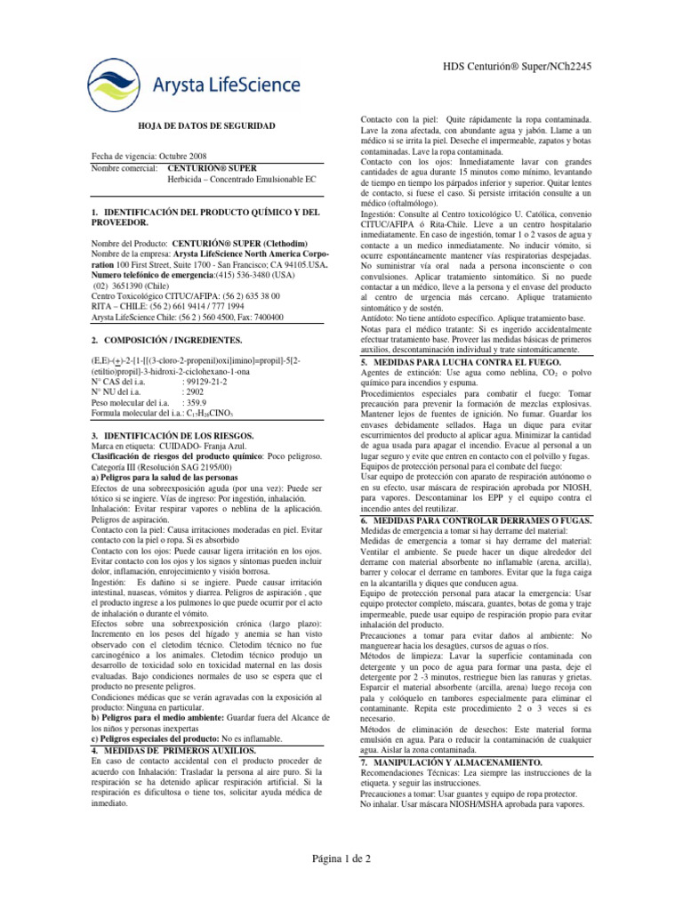 Centurion Super - Arysta Lifescience | PDF | Agua | Combustión