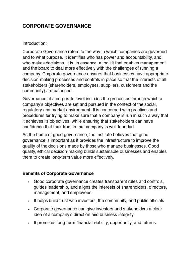 Corporate Governance | PDF | Governance | Corporate Governance