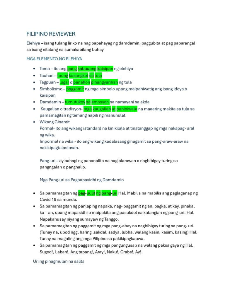 Filipino-Reviewer 9 | PDF