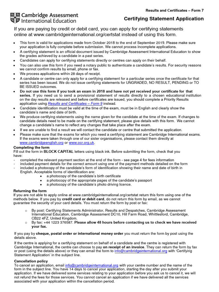Certifying Statement Application Results and Certificates Form 7 | PDF ...