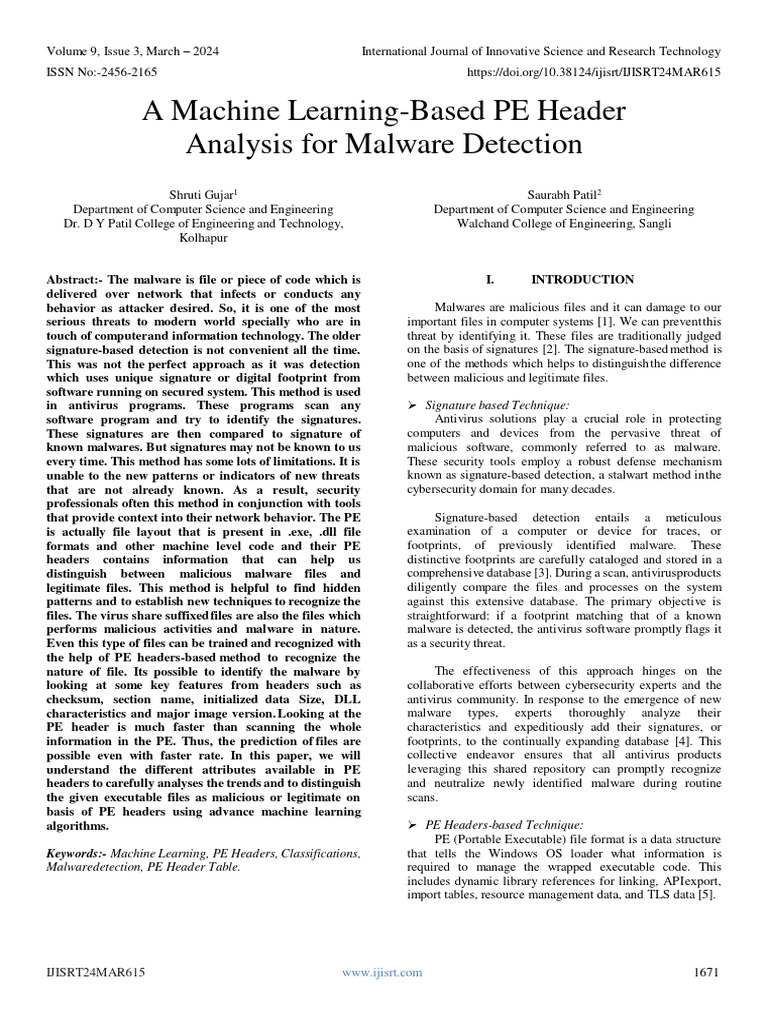 A Machine Learning Based Pe Header Analysis For Malware Detection Pdf Antivirus Software