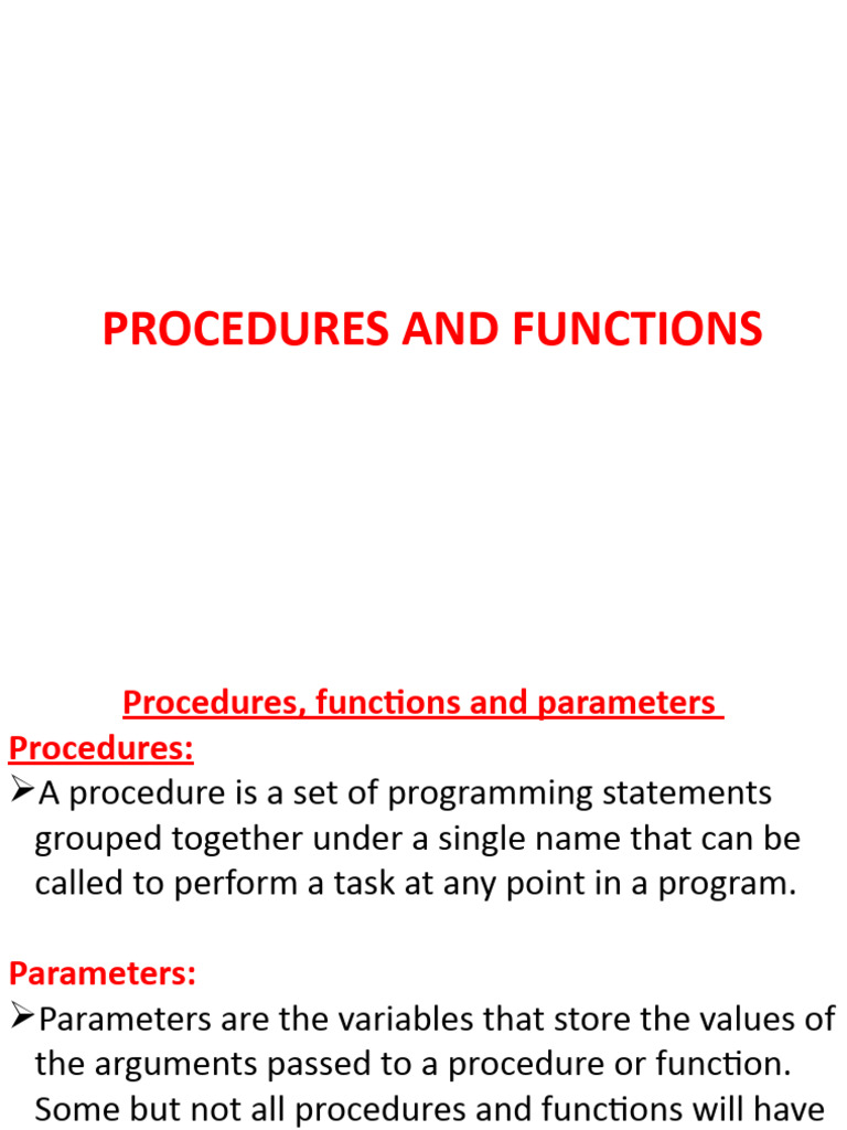 2ch8 - Procedures Functions Arrays & File Handling | PDF | Parameter (Computer Programming ...