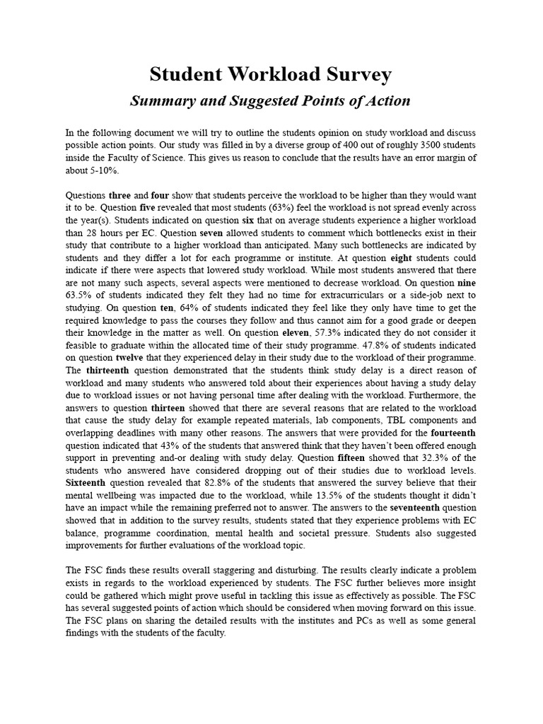 FSC 22-23 Student Workload Survey Report | PDF | Workload | Teachers