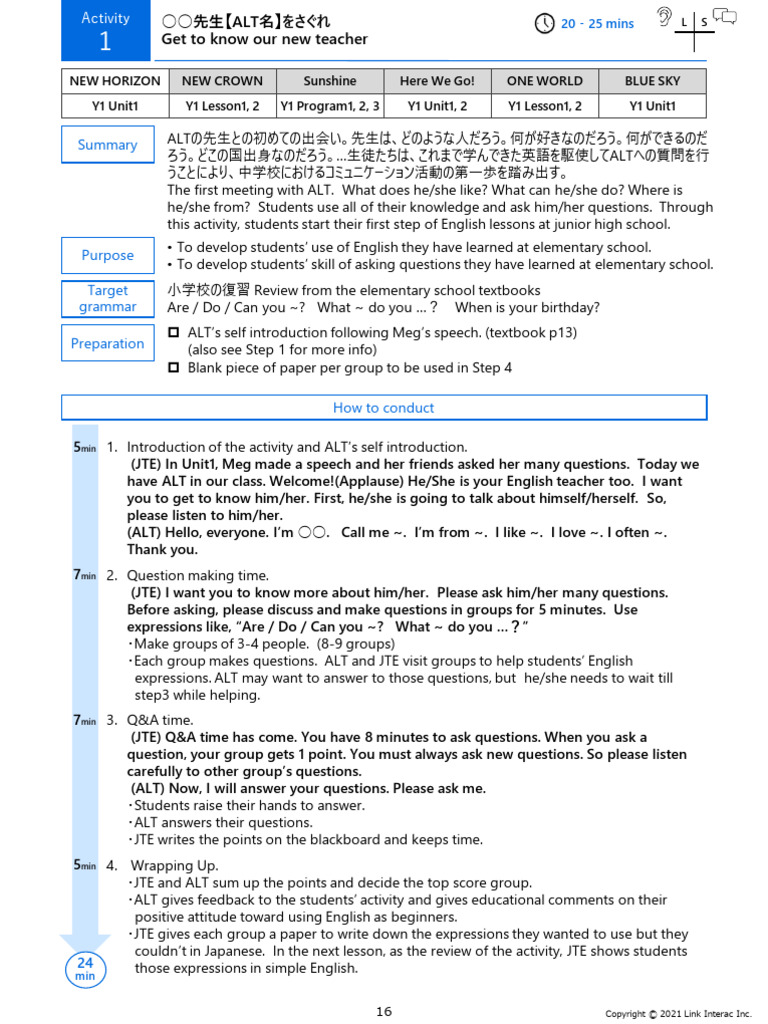 Activity 1 - Get To Know Our New Teacher - p16 | PDF | Human Communication | Learning