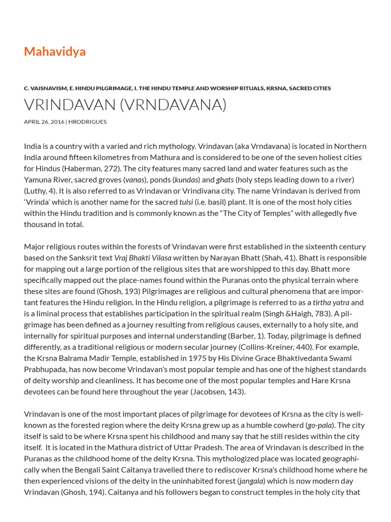 Vrindavan (Vrndavana) - Mahavidya | PDF | Krishna | Hinduism