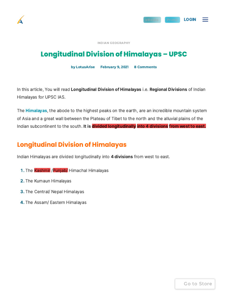 0.1. Longitudinal Division of Himalayas - UPSC | PDF | Himalayas | Kashmir