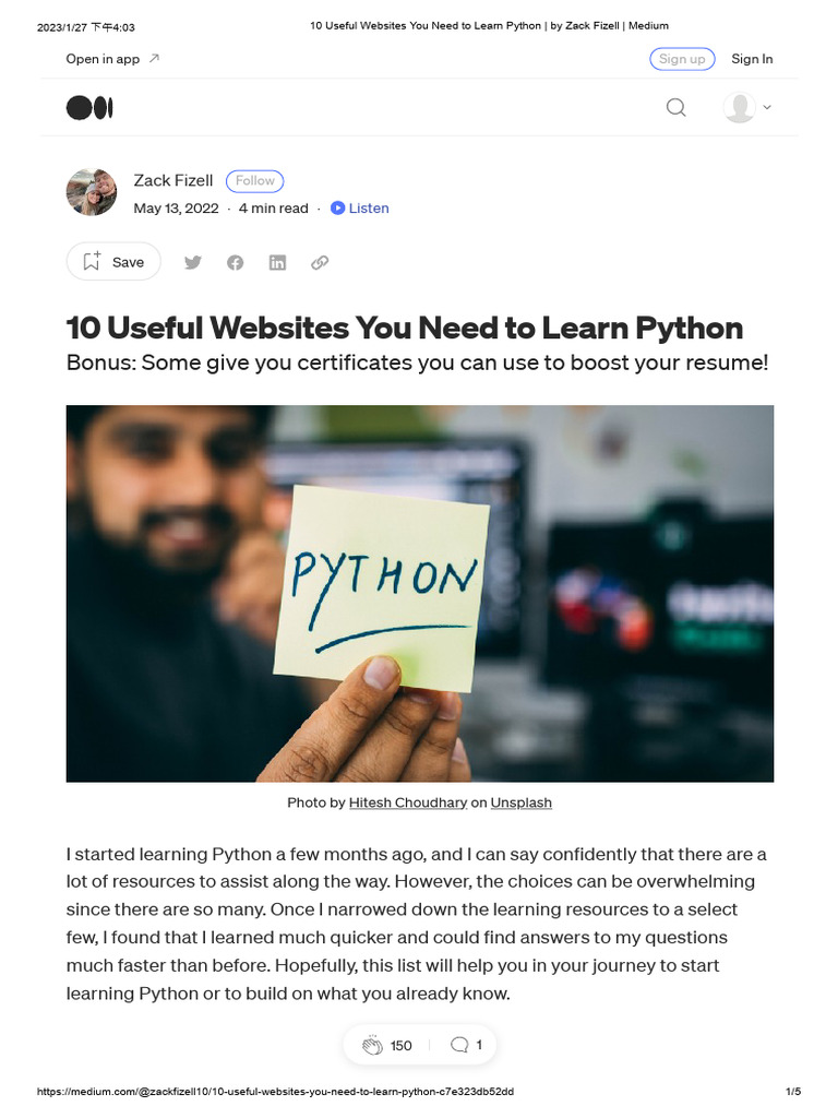 10 Useful Websites You Need To Learn Python By Zack Fizell Medium Pdf Python 2030