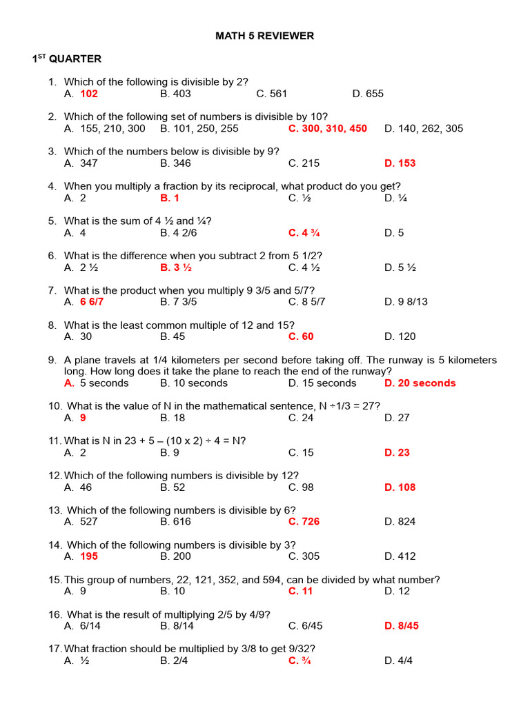 Grade 5 Math Quiz Bee Reviewer | PDF | Shape | Mathematics